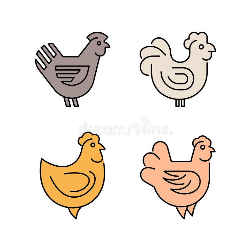 Linear Set of Colored Hens, Chickens Icons Stock Vector - Illustration ...