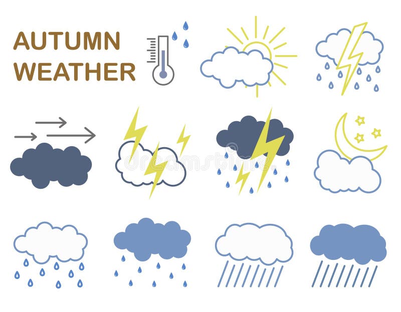 Linear Set of Colored Icons of Autumn Weather Conditions. Minimal ...