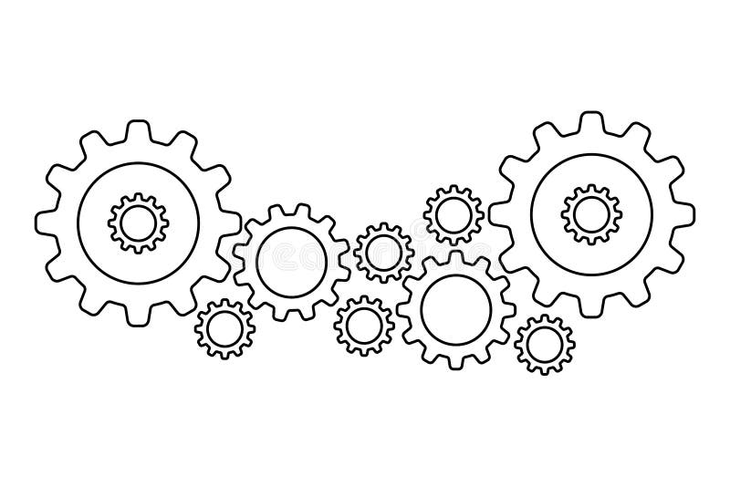 Linear Set of Gears and Cogs Stock Vector - Illustration of sign ...