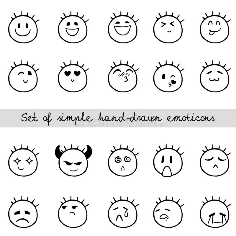 Linear Set of Simple Hand-drawn Emoticons Stock Vector - Illustration ...