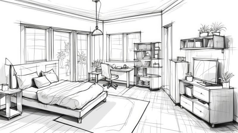 Linear Sketch of an Interior. Room Plan Stock Illustration ...