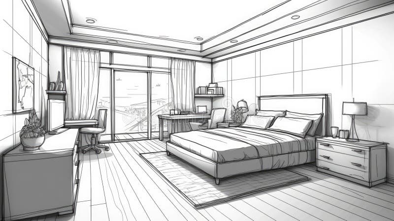 Linear Sketch of an Interior. Room Plan Stock Illustration ...