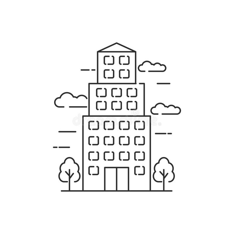 Linear Style of Building Icon Isolated on White Background Stock Vector ...