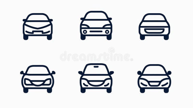 Linear Style Car Icon Set with Transport Symbols in Vector Illustration ...