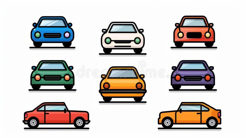 Linear Style Car Icon Set with Transport Symbols in Vector Illustration ...