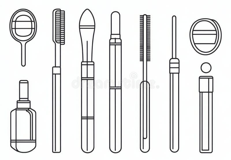 Linear Style Collection of Essential Beauty Tools Icons for Makeup and ...