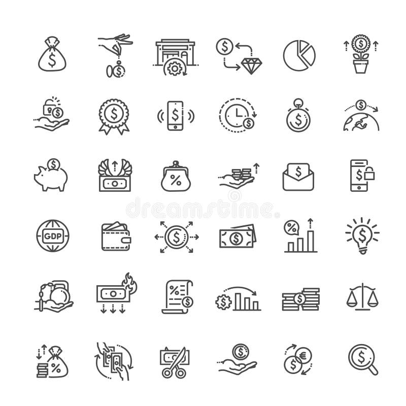Linear Style Macro Economy Icons Bundle Stock Vector - Illustration of ...