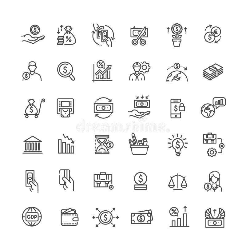Linear Style Macro Economy Icons Bundle Stock Vector - Illustration of ...