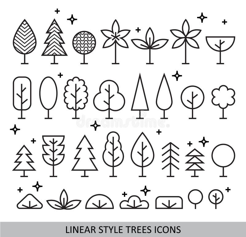Linear style trees icons stock vector. Illustration of collection ...