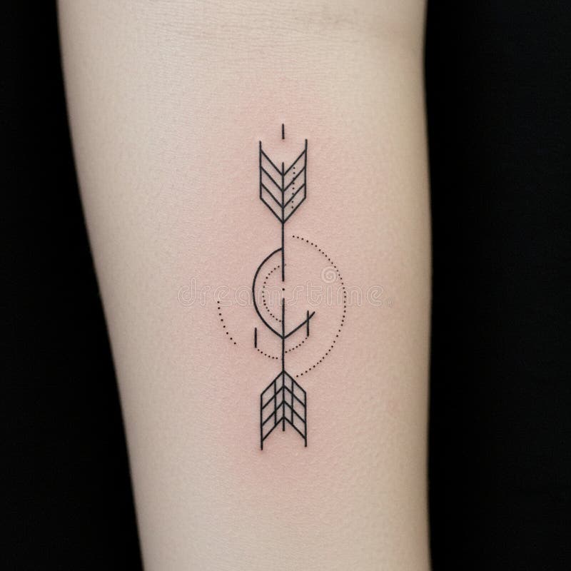 Linear Tattoo Features Two Arrows in a Vertical Arrangement, Each ...