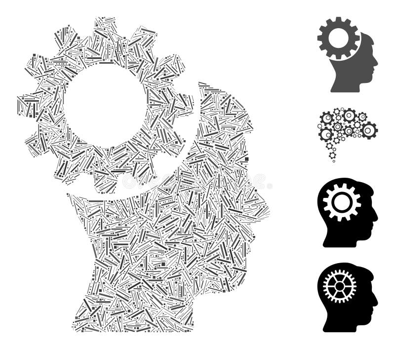 Linear Thinking Gear Icon Vector Collage Stock Illustration ...