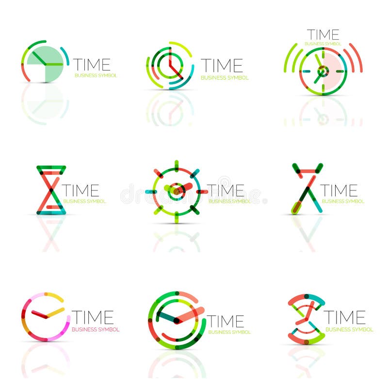 Linear Time Abstract Logo Set, Connected Multicolored Segments Stock ...
