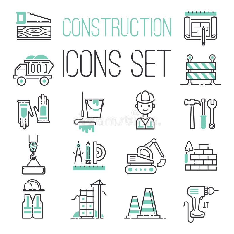 Linear Under Construction Icons Set Universal Web and Mobile Basic Ui ...