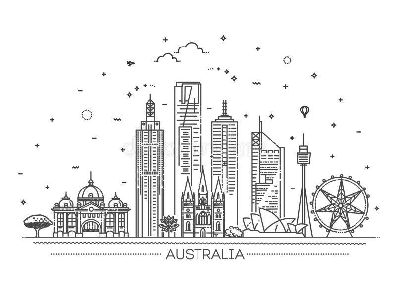 Australia Architecture Line Skyline Illustration Stock Vector ...