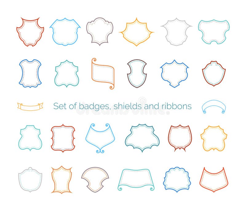 Linear Vector Contours of Badges and Ribbons. Stock Vector ...