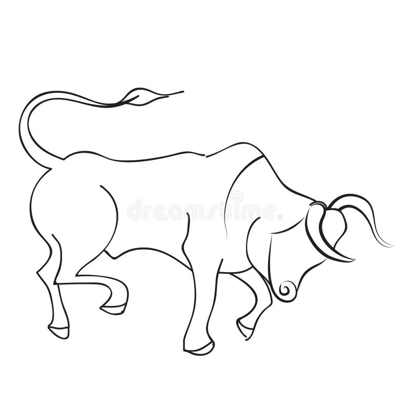 Linear Vector Drawing of a Bull, Symbol of 2021 Stock Illustration ...