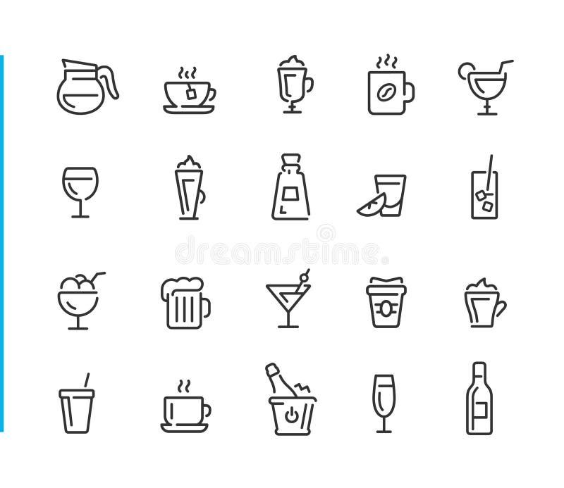 Drinks Icons // Blue Line stock vector. Illustration of outline - 265104353