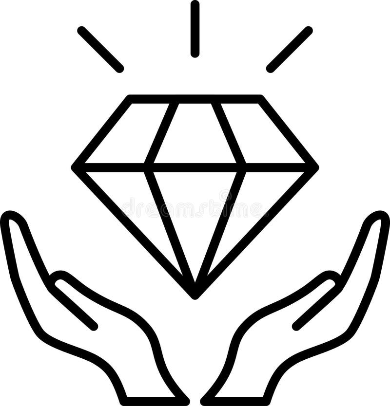Linear Vector Icon of a Diamond in the Hands As a Company Main Values ...
