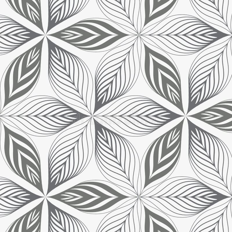 Linear Vector Pattern, Repeating Abstract Leaves, Gray Line of Leaf or ...