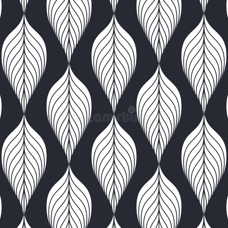Linear Vector Pattern, Repeating Abstract Leaves, Gray Line of Leaf or ...