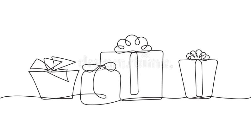 Linear Vector Set in Graphics of Gift Boxes in Minimalism Stock ...