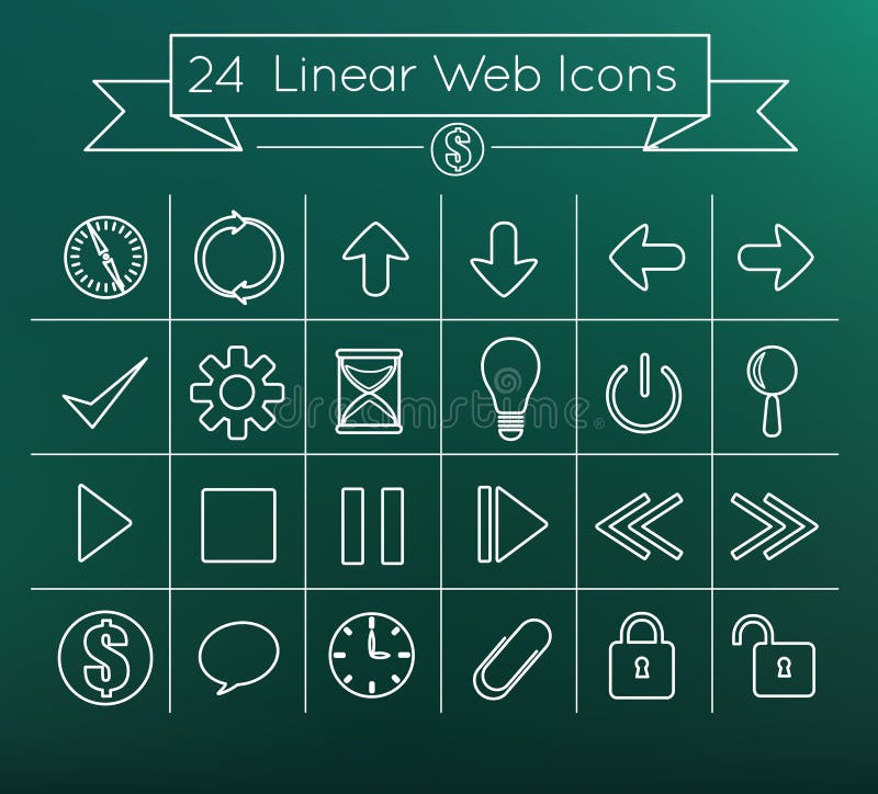 24 Simple Linear Vector Web Icon Set Pack Stock Vector - Illustration ...
