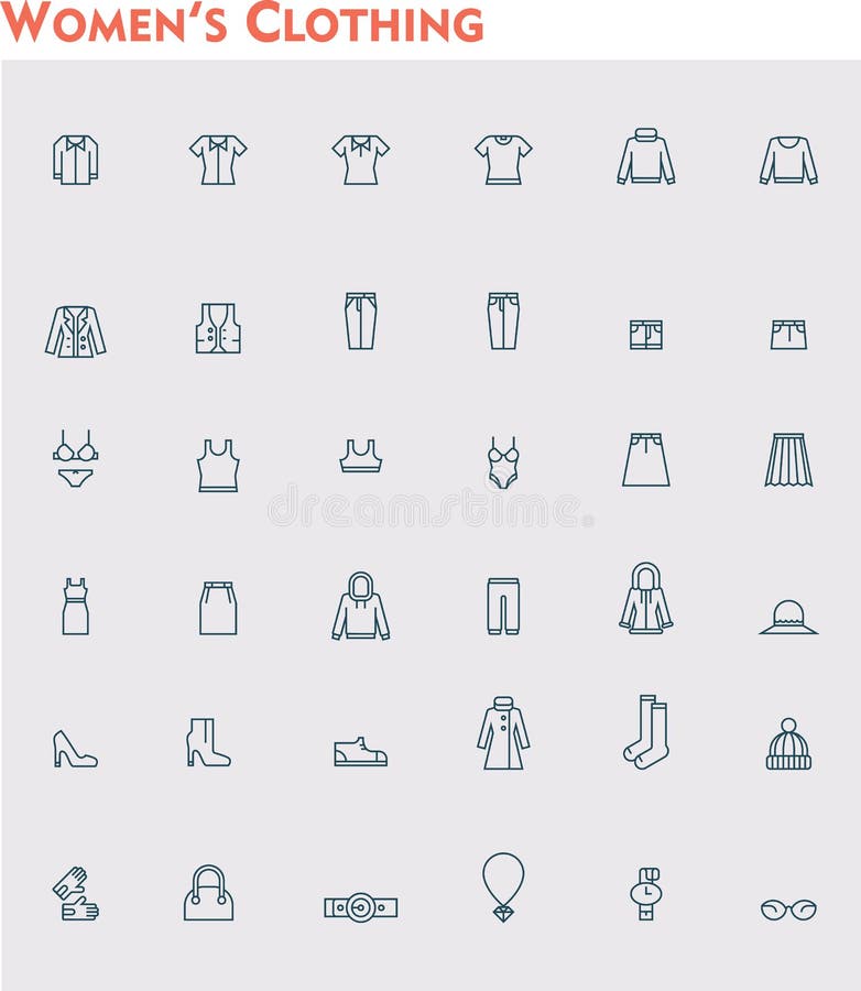 Linear Women Clothes Icon Set Stock Vector - Illustration of fashion ...