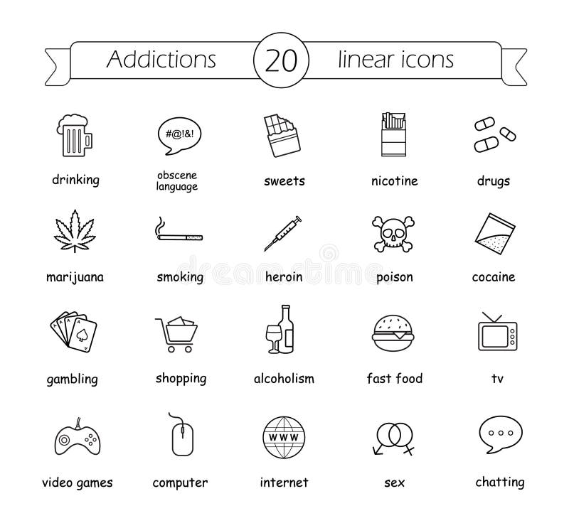 Lineare Ikonen Der Sucht Eingestellt Vektor Abbildung - Illustration ...
