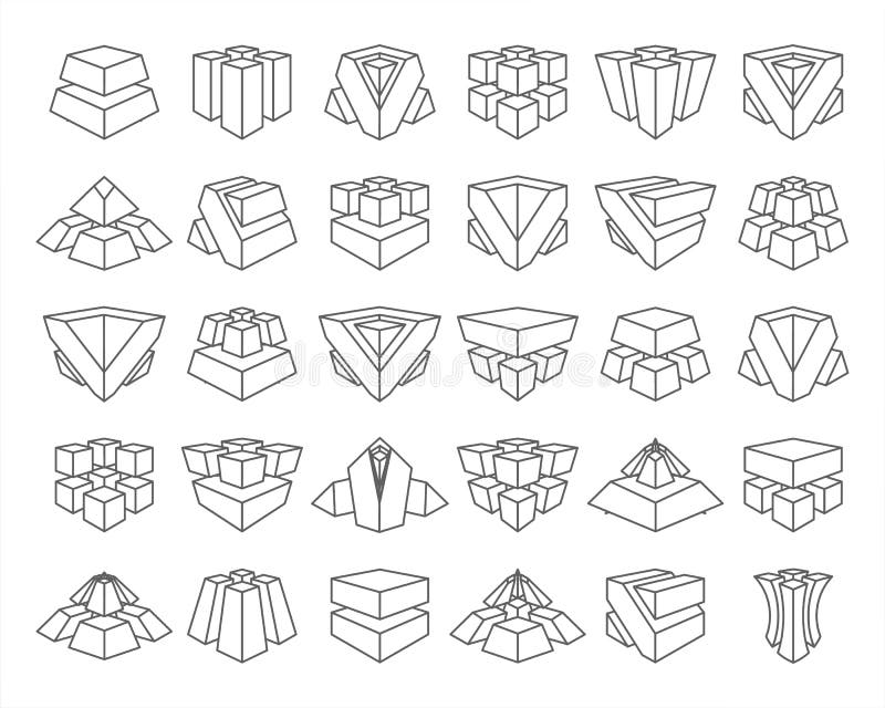 Lineart Abstract Cubes Geometric Isolated Set Vector Design ...