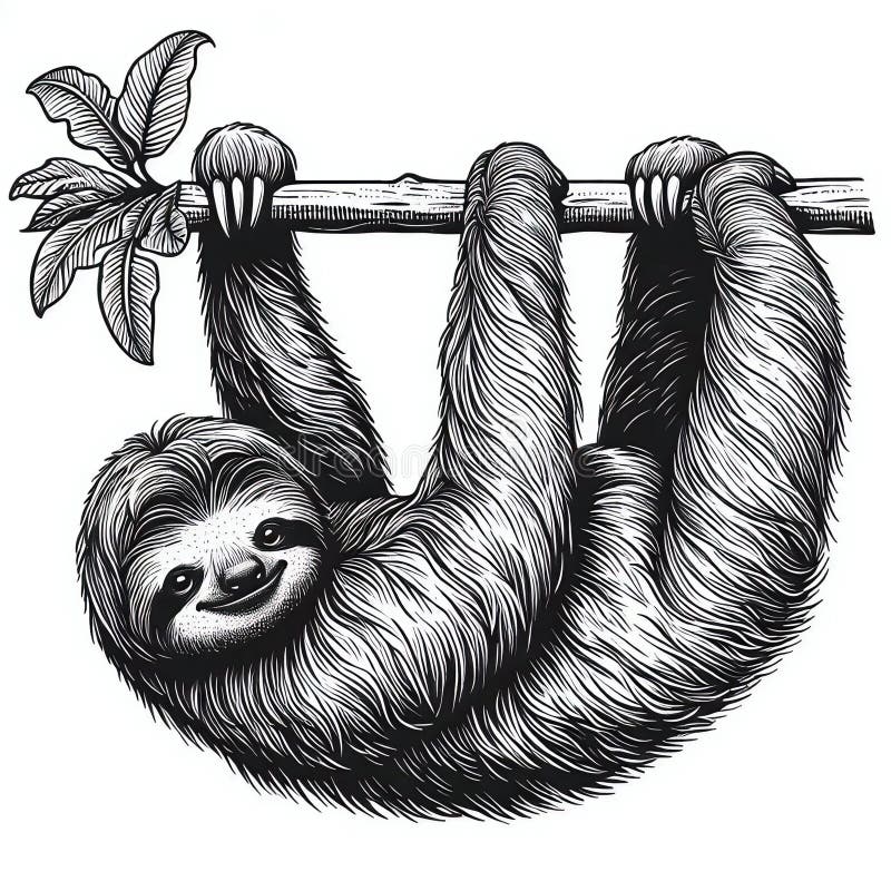 Lineart sloth stock illustration. Illustration of simple - 325676720