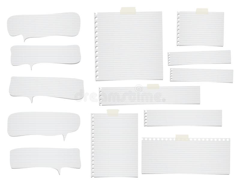 Lined Note, Notebook Paper Strips, Sheets, Speech Bubbles for Text or ...