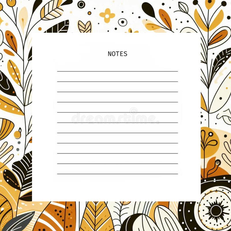 Lined Note Writing Paper with Foliage Drawing Frame Pattern Template ...