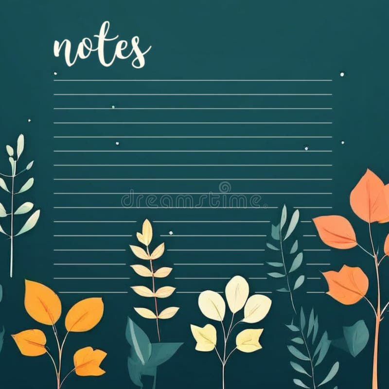 Lined Note Writing Paper with Foliage Drawing Frame Pattern Template ...