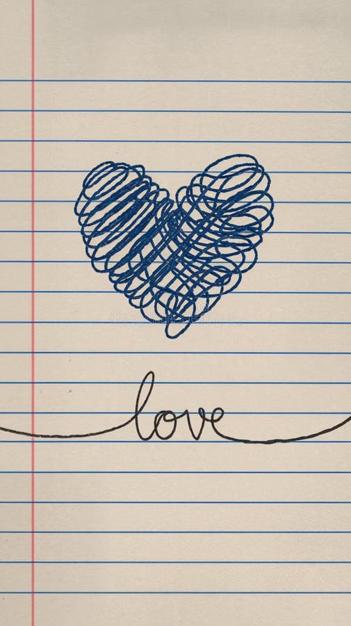 Lined Notebook Page with Heart Shaped Doodle, Capturing Playful ...