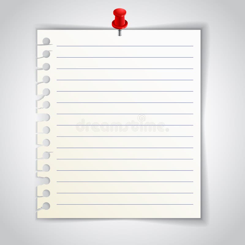 Lined Notebook Sheet with Red Pin Stock Vector - Illustration of sheet ...