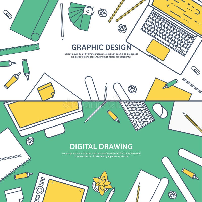 Lined, Ouline Flat Graphic Web Design. Drawing and Painting ...