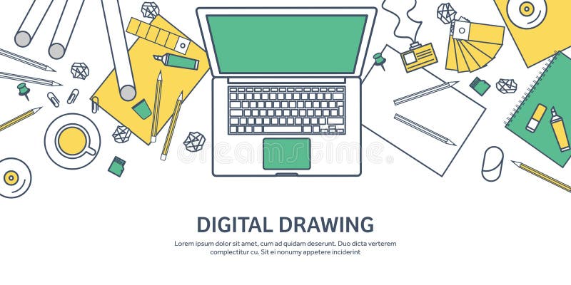 Lined, Ouline Flat Graphic Web Design. Drawing and Painting ...