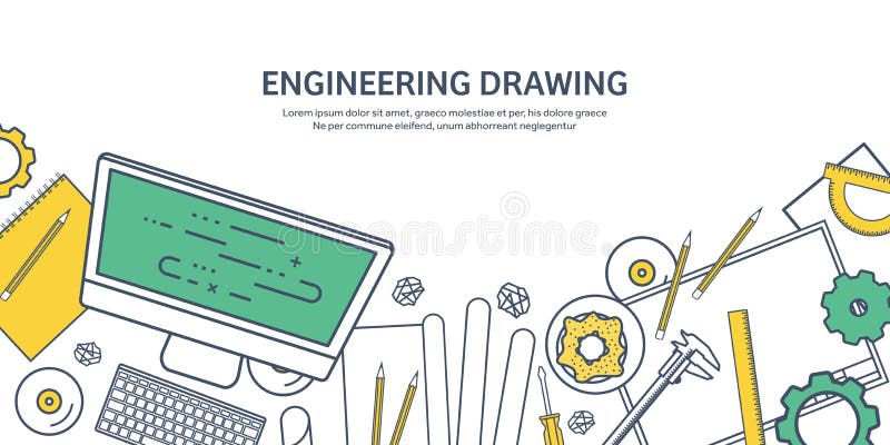 Lined, Outline Vector Illustration. Engineering and Architecture ...
