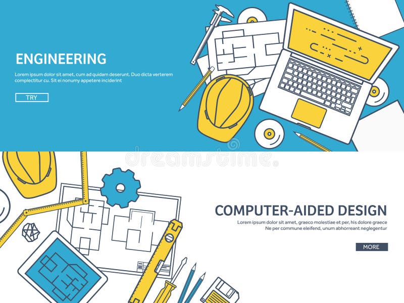Lined, Outline Vector Illustration. Engineering and Architecture ...