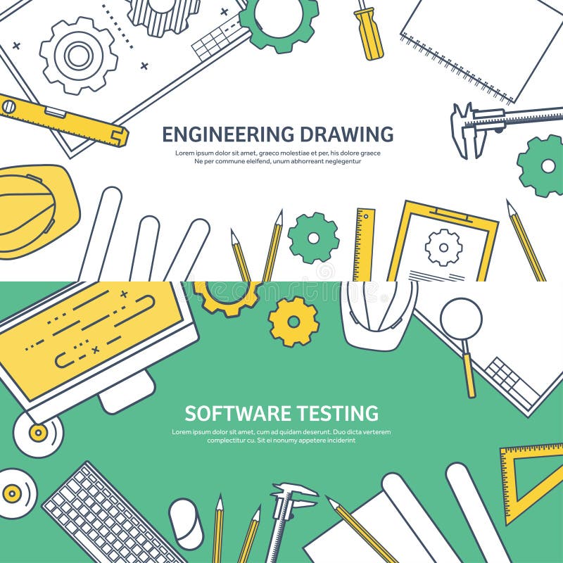 Lined, Outline Vector Illustration. Engineering and Architecture ...
