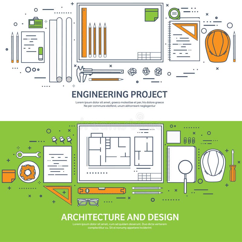Lined, Outline Vector Illustration. Engineering and Architecture ...