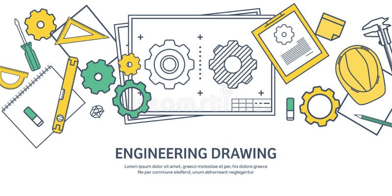 Lined, Outline Vector Illustration. Engineering and Architecture ...