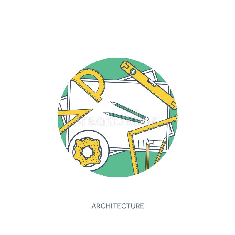 Lined, Outline Vector Illustration. Engineering and Architecture ...