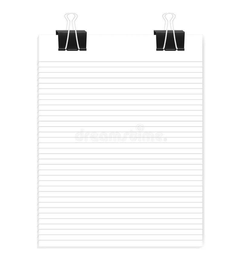 Lined Paper Stack with Black Binder Clips Isolated on White Mockup ...