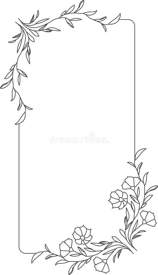 Lined Rectangle Flowers Frame Stock Illustration - Illustration of ...