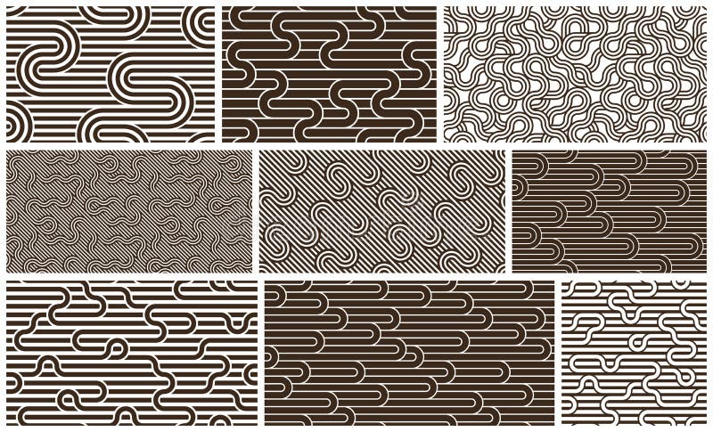 Lined Seamless Vector Patterns with Twisted Lines, Geometric Abstract ...