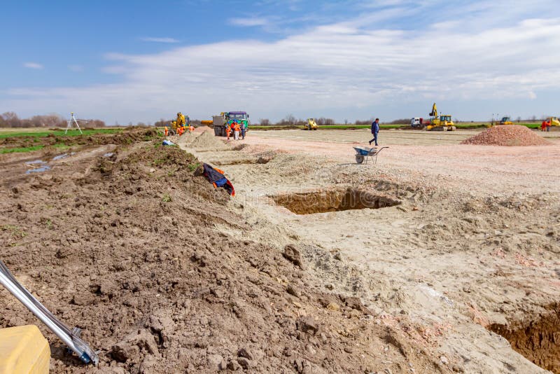 Lined Square Trenches at Construction Site Stock Photo - Image of lined ...