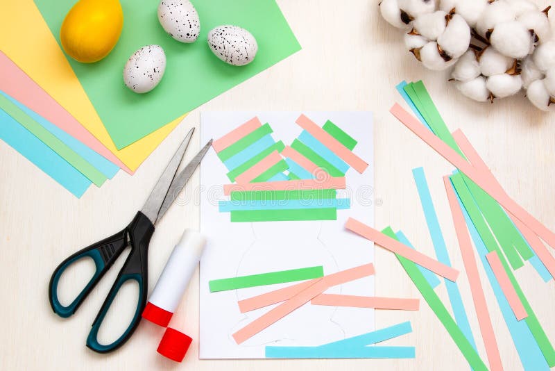 Lined Strips of Paper, Multi-colored Sheets, Scissors, Glue, Easter ...