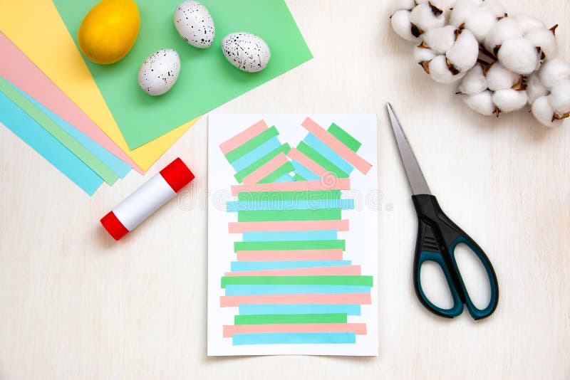 Lined Strips of Paper, Multi-colored Sheets, Scissors, Glue, Easter ...