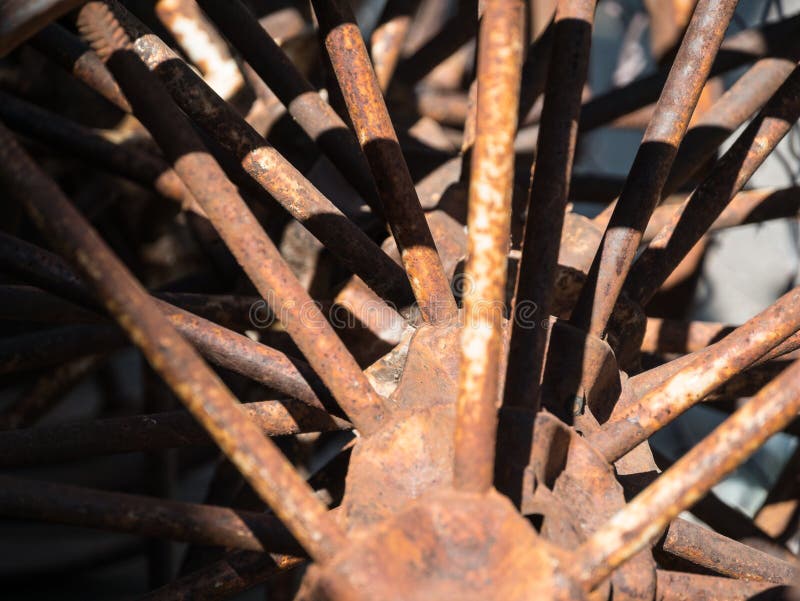 Rusted Wheels and Spokes Lined Up Stock Photo - Image of patterns ...